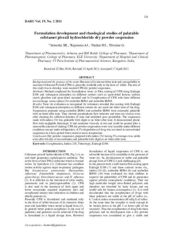 (PDF) Formulation development and rheological studies of palatable ...