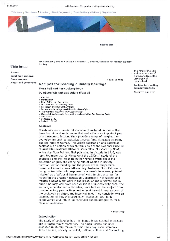 (PDF) Recipes for reading culinary heritage: Flora Pell and her cookery ...