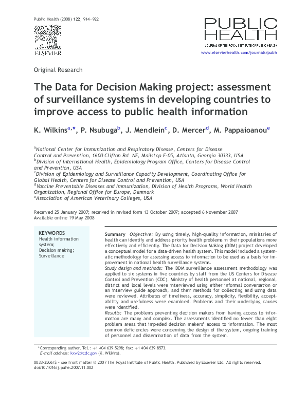 (PDF) The Data for Decision Making project: assessment of surveillance ...