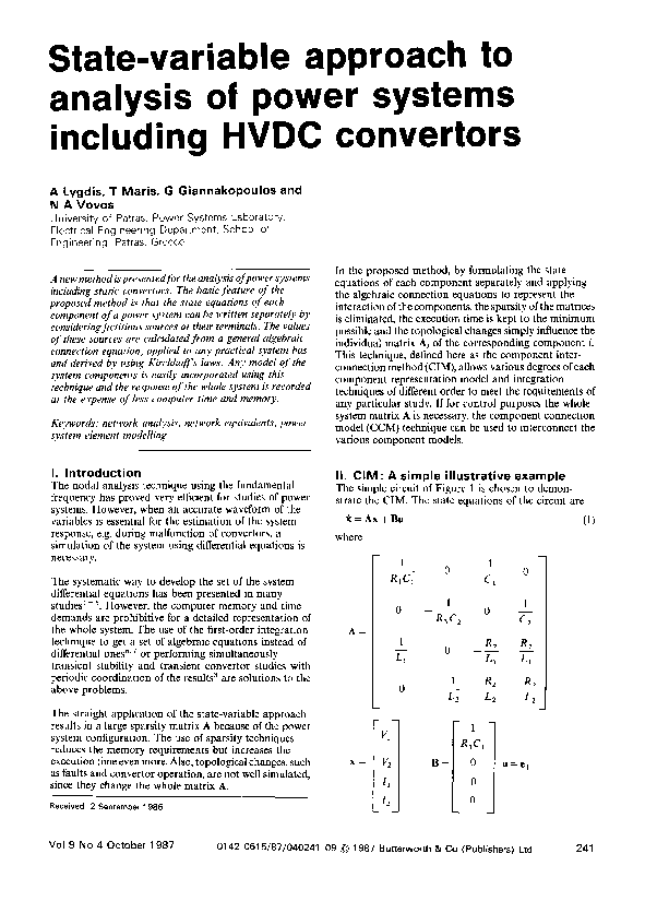 (PDF) State-variable approach to analysis of power systems including ...