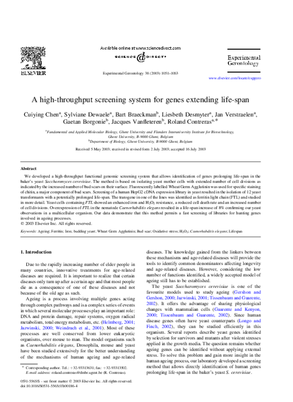(PDF) A high-throughput screening system for genes extending life-span