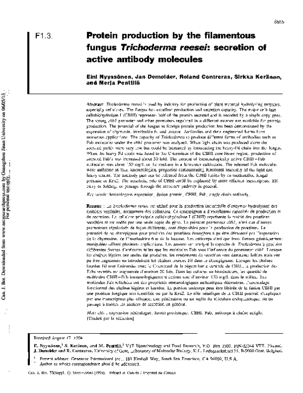 Pdf Protein Production By The Filamentous Fungus Trichoderma Reesei