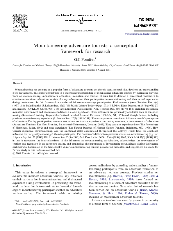 (PDF) Mountaineering adventure tourists: a conceptual framework for ...