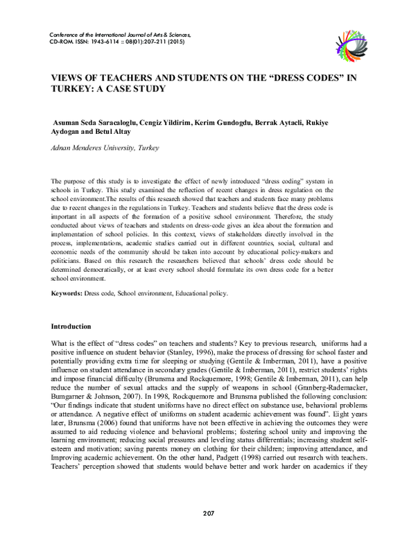 (PDF) VIEWS OF TEACHERS AND STUDENTS ON THE DRESS CODES IN TURKEY: A ...