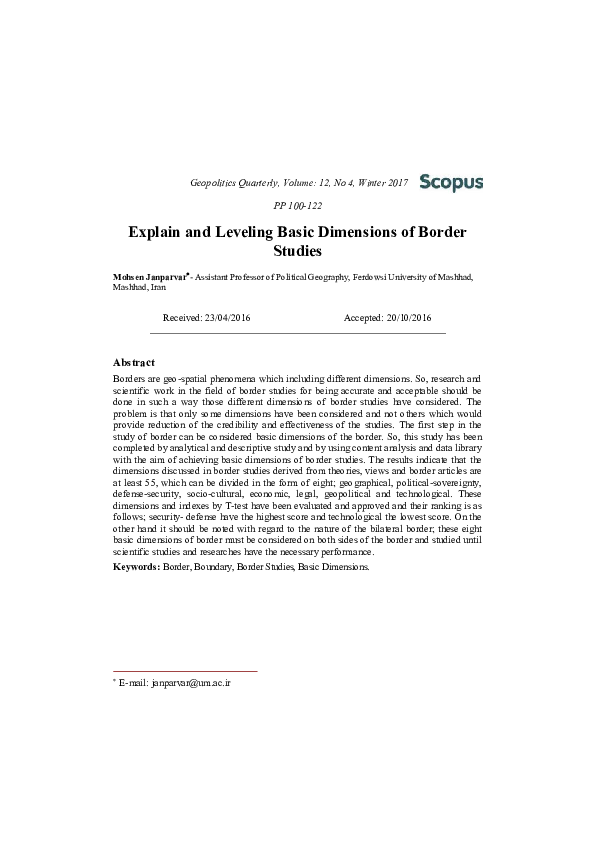 (PDF) Explain and Leveling Basic Dimensions of Border Studies