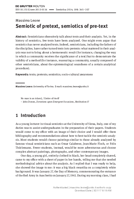 (PDF) 2014 - Semiotics of Pretext, Semiotics of Pre-Text