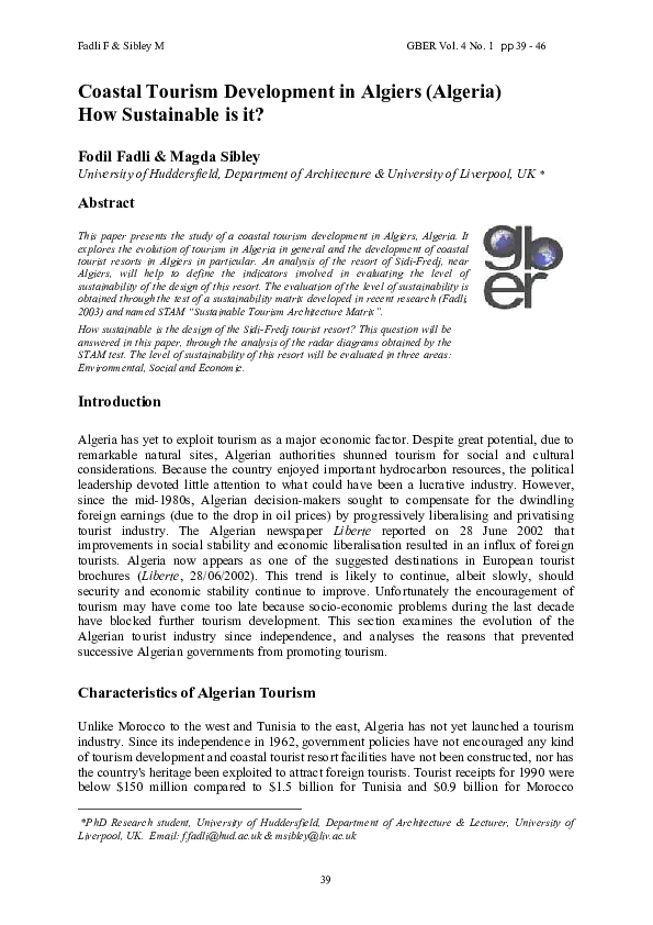 (PDF) Coastal Tourism Development in Algiers (Algeria) How Sustainable ...