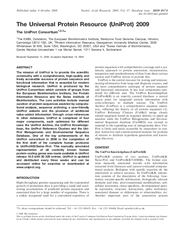 (PDF) The Universal Protein Resource (UniProt) 2009