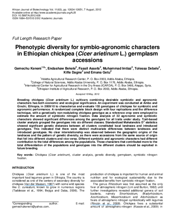 (PDF) Phenotypic diversity for symbio-agronomic characters in Ethiopian ...
