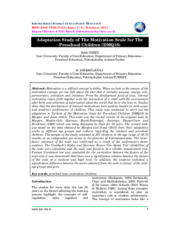 (PDF) Adaptation Study of The Motivation Scale for The Preschool ...