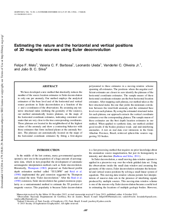 Pdf Estimating The Nature And The Horizontal And Vertical Positions Of 3d Magnetic Sources