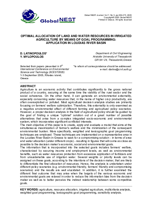 (PDF) Optimal Allocation of Land and Water Resources in Irrigated ...
