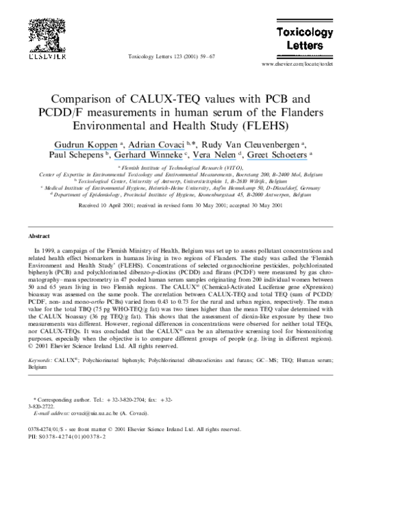 (PDF) Comparison of CALUX-TEQ values with PCB and PCDD/F measurements ...
