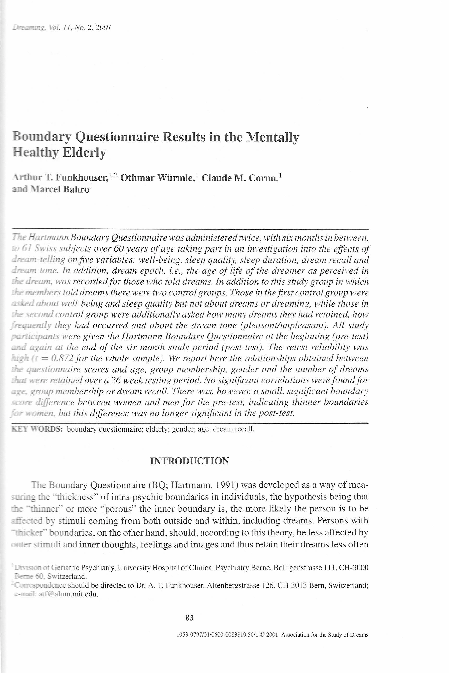 (PDF) Boundary Questionnaire Results in the Mentally Healthy Elderly