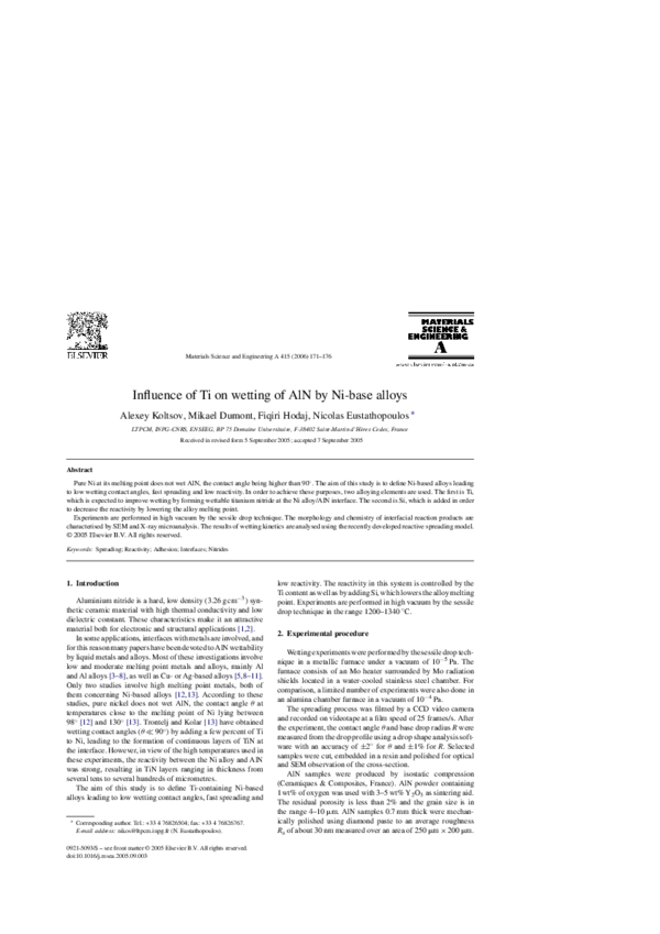 (PDF) Influence of Ti on wetting of AlN by Ni-base alloys | Alexey ...