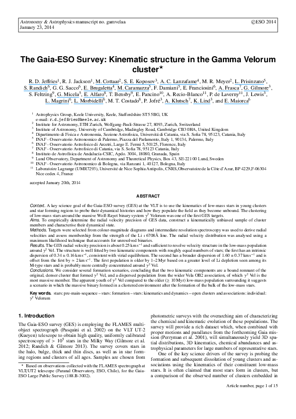 (PDF) The Gaia -ESO Survey: Kinematic structure in the Gamma Velorum ...