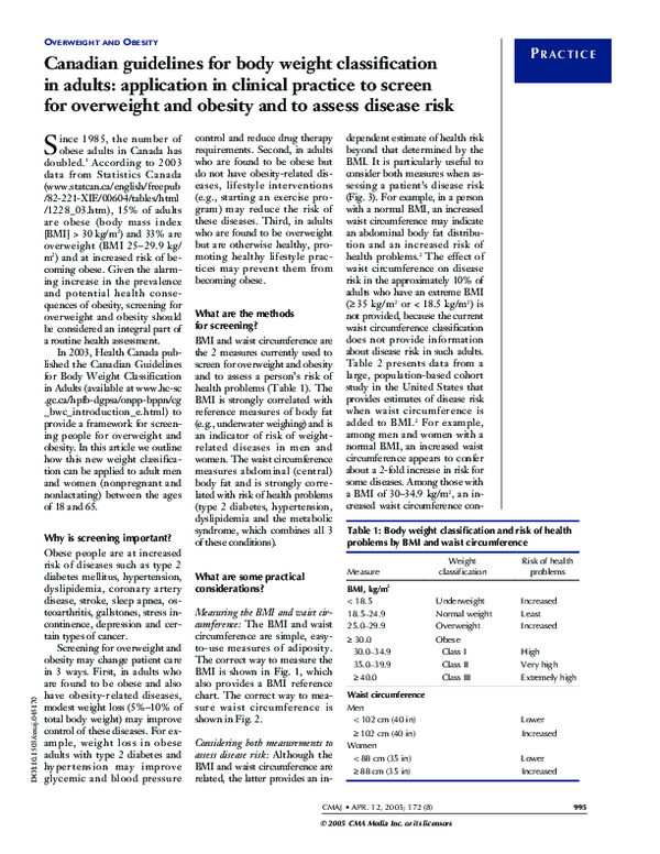 (PDF) Canadian guidelines for body weight classification in adults ...