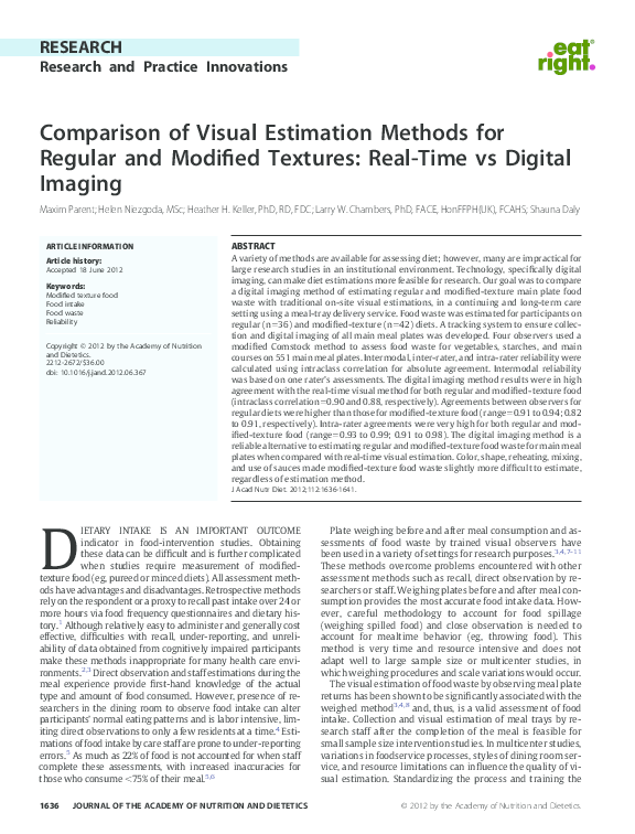 (PDF) Comparison of visual estimation methods for regular and modified ...