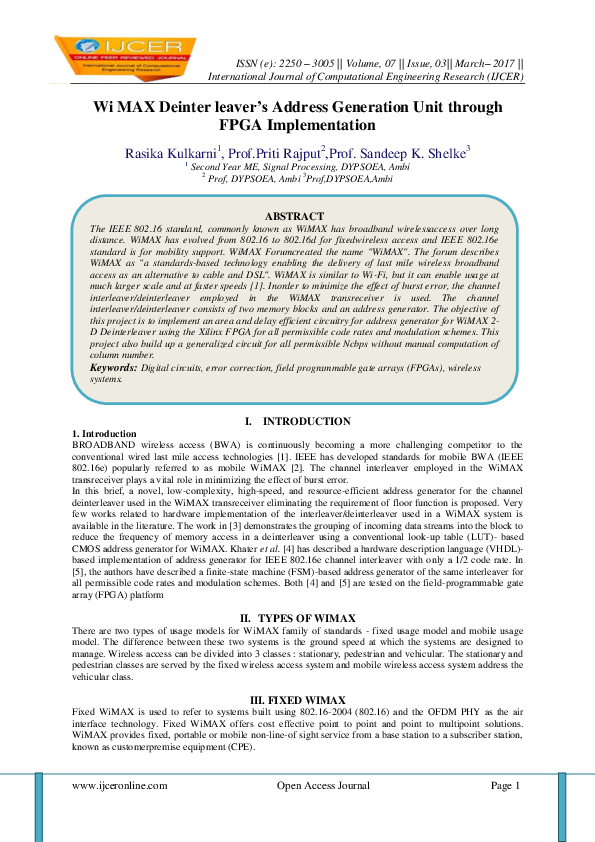 Pdf Wi Max Deinter Leavers Address Generation Unit Through Fpga Implementation