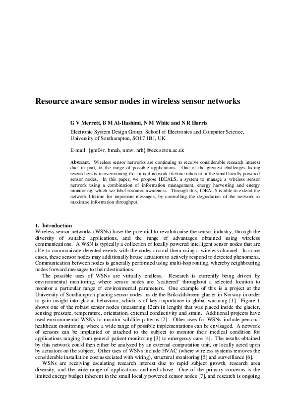 (PDF) Resource aware sensor nodes in wireless sensor networks