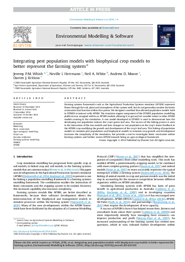 (PDF) Integrating pest population models with biophysical crop models ...