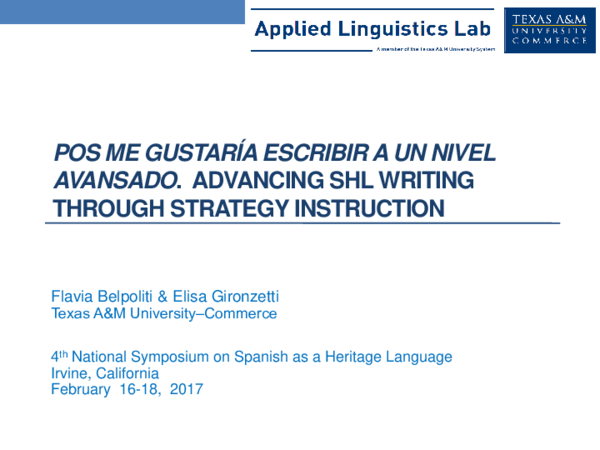 (PDF) POS ME GUSTARÍA ESCRIBIR A UN NIVEL AVANSADO. ADVANCING SHL ...
