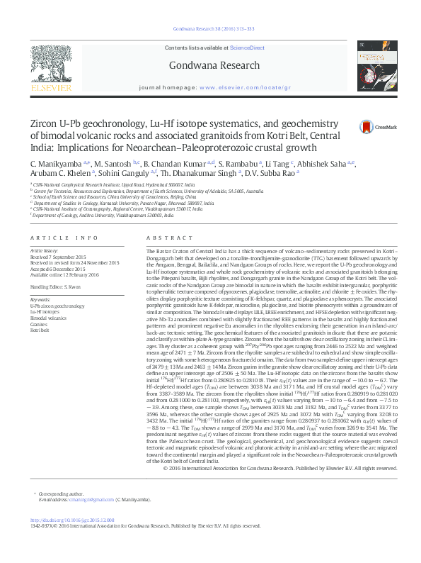 (PDF) Zircon U-Pb geochronology, Lu-Hf isotope systematics, and geochemistry of bimodal volcanic ...
