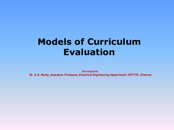 (PDF) Models of Curriculum Evaluation