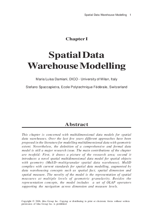 (PDF) Spatial Data Warehouse Modelling 1 Spatial Data Warehouse Modelling