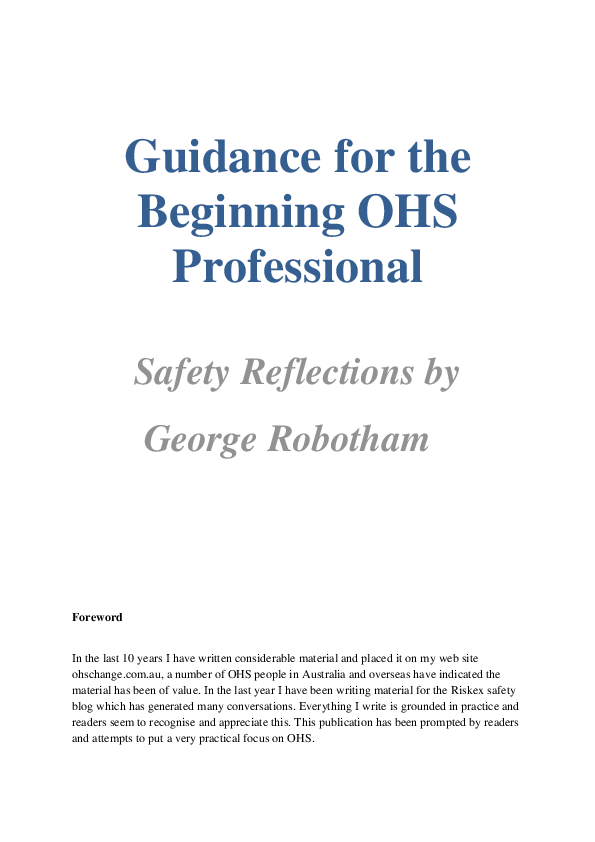 (PDF) Guidance for the Beginning OHS Professional Safety Reflections by