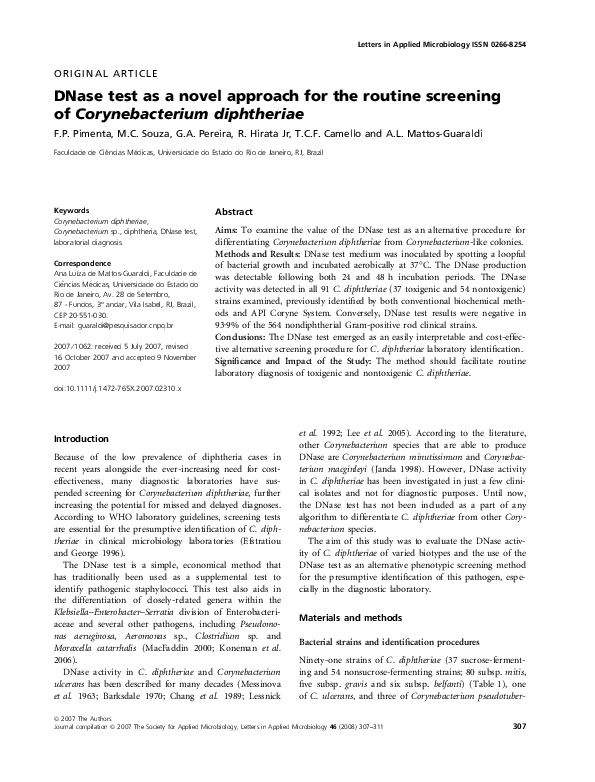 (PDF) DNase test as a novel approach for the routine screening of ...
