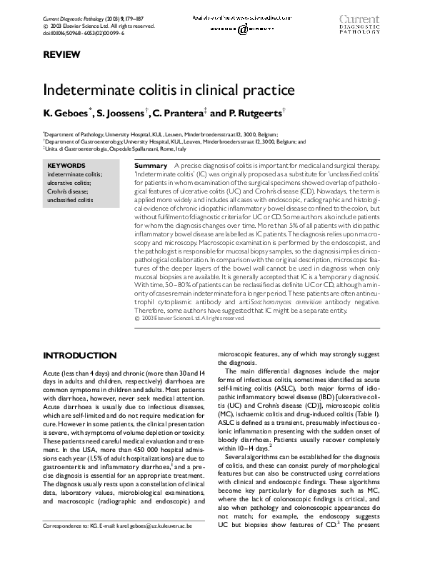(PDF) Indeterminate colitis in clinical practice