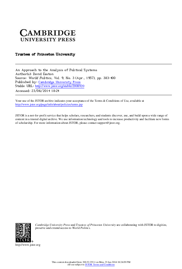 (PDF) Easton An Approach to the Analysis of Political Sciences