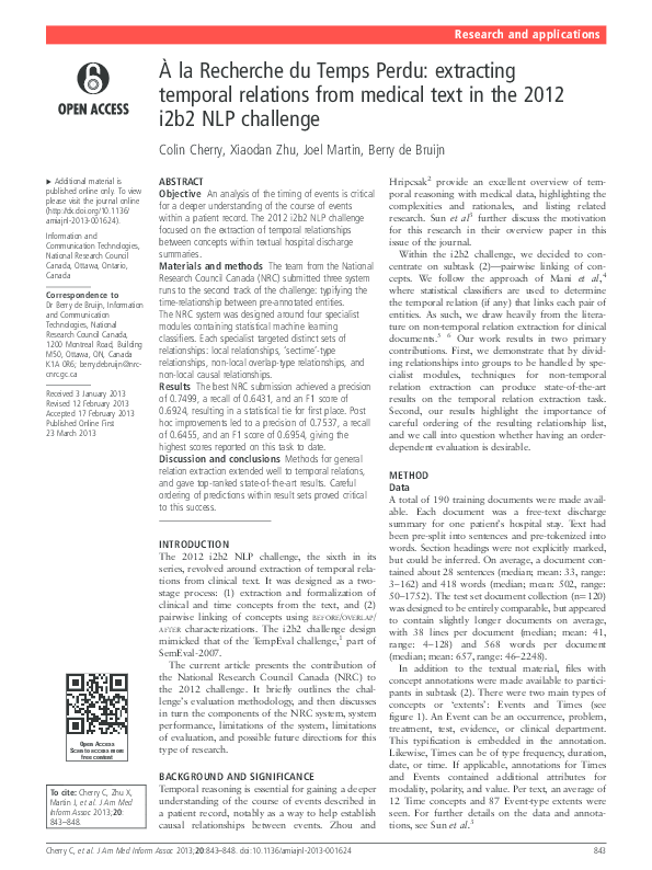 Pdf A La Recherche Du Temps Perdu Extracting Temporal Relations From Medical Text In The 2012