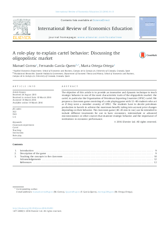 (PDF) A role-play to explain cartel behavior: Discussing the ...