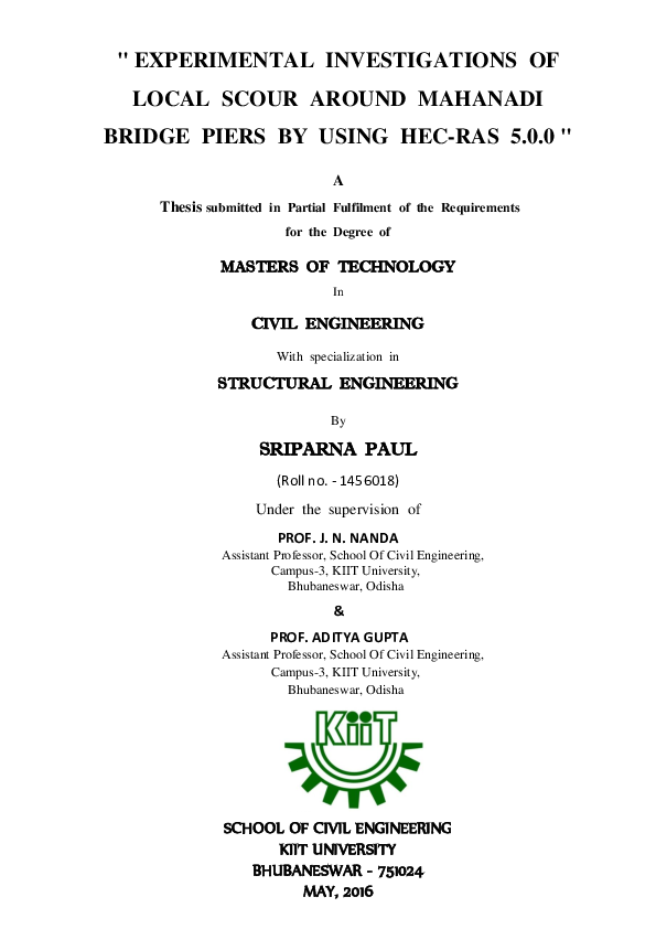 (PDF) " EXPERIMENTAL INVESTIGATIONS OF LOCAL SCOUR AROUND MAHANADI BRIDGE PIERS BY USING HEC-RAS ...