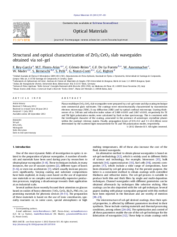 (PDF) Structural and optical characterization of ZrO2:CeO2 slab ...