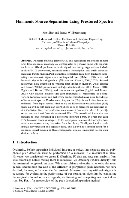 (PDF) Harmonic source separation using prestored spectra | James Beauchamp - Academia.edu