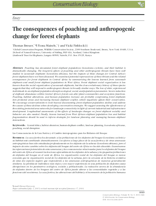 (PDF) The consequences of poaching and anthropogenic change for forest ...