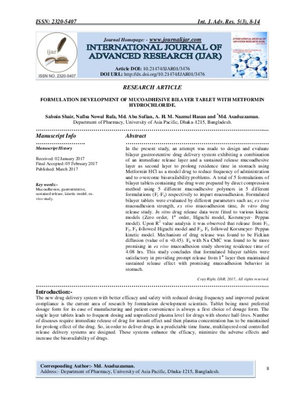 Pdf Formulation Development Of Mucoadhesive Bilayer Tablet With