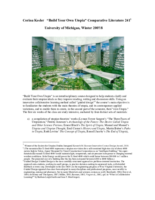 (PDF) Corina Kesler " Build Your Own Utopia " Comparative Literature 241 1