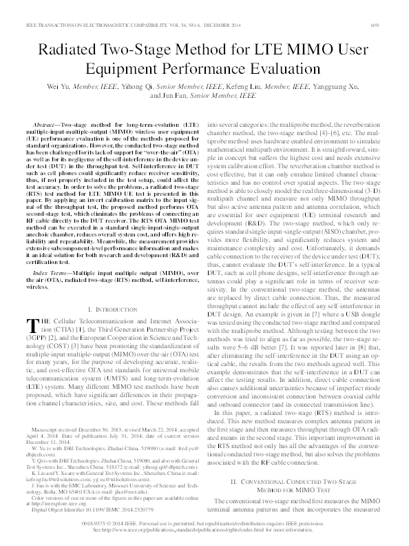 (PDF) Radiated Two-Stage Method for LTE MIMO User Equipment Performance ...