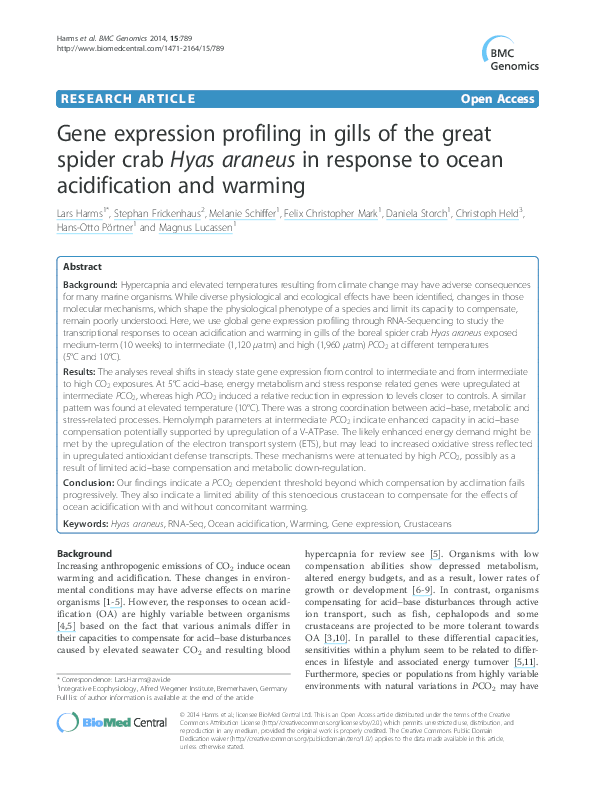 (PDF) Gene expression profiling in gills of the great spider crab Hyas ...