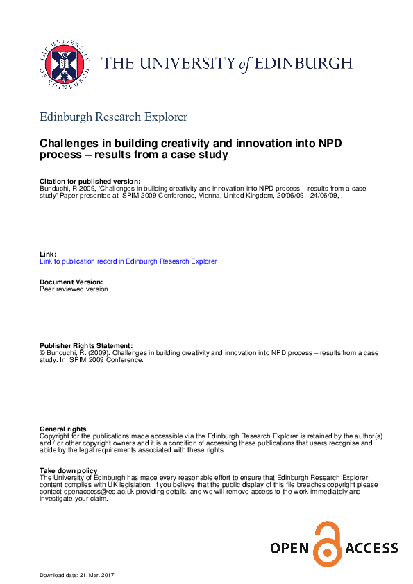 (PDF) Challenges in building creativity and innovation into NPD process ...