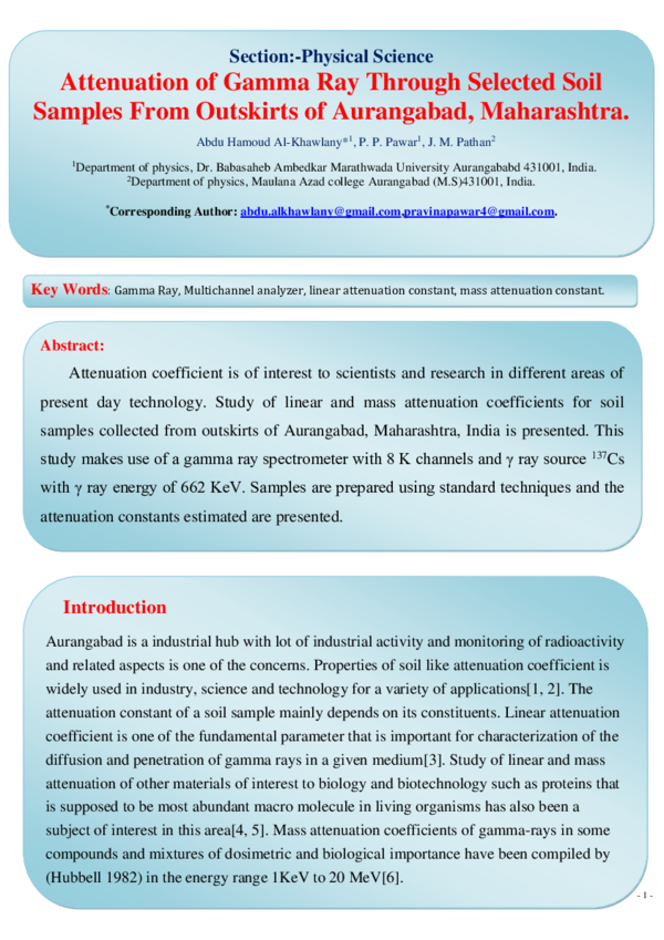 (PDF) Attenuation of Gamma Ray Through Selected Soil Samples From ...