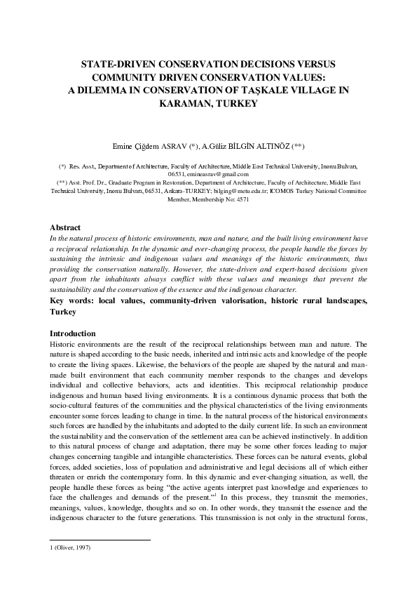 (PDF) State-Driven Conservation Decisions versus Community Driven Conservation Values: A Dilemma ...