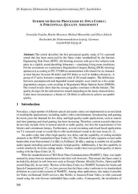 (PDF) SURROUND SOUND PROCESSED BY OPUS CODEC: A PERCEPTUAL QUALITY ...