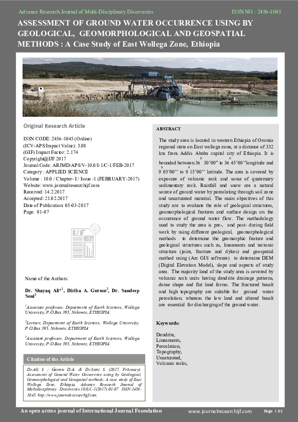 (PDF) ASSESSMENT OF GROUND WATER OCCURRENCE USING BY GEOLOGICAL ...
