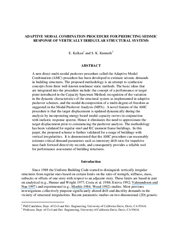 (PDF) Adaptive Modal Combination Procedure for Predicting Seismic ...