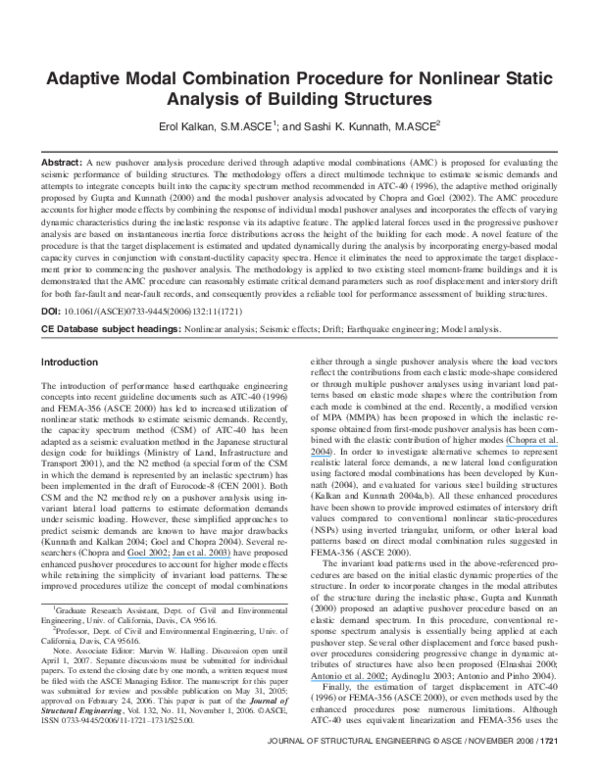 (PDF) Adaptive Modal Combination Procedure for Nonlinear Static ...
